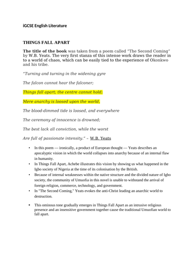 iGCSE English Literature "Things Fall Apart" revision notes | Teaching ...