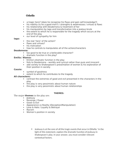 A Level English Literature exam questions OTHELLO | Teaching Resources