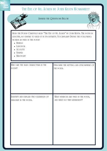 Worksheet: Analysing the poem 'The Eve of St Agnes' | Teaching Resources