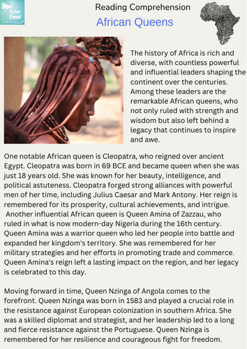 African Queens Reading Comprehension | Teaching Resources