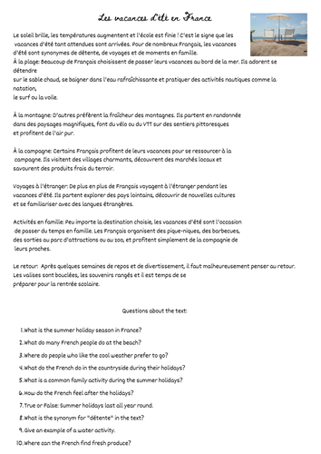 GCSE French studio 4 les vacances | Teaching Resources