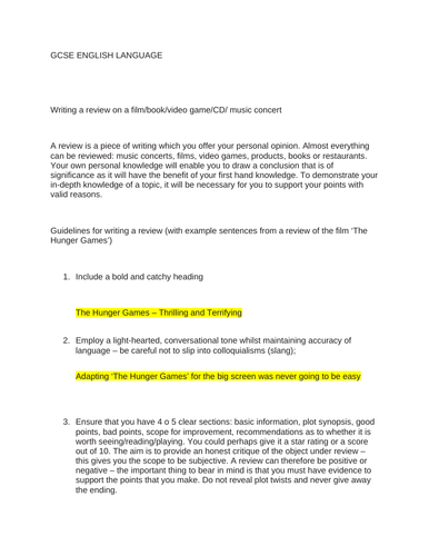 GCSE English Language Teacher Resource: WRITING A REVIEW | Teaching ...