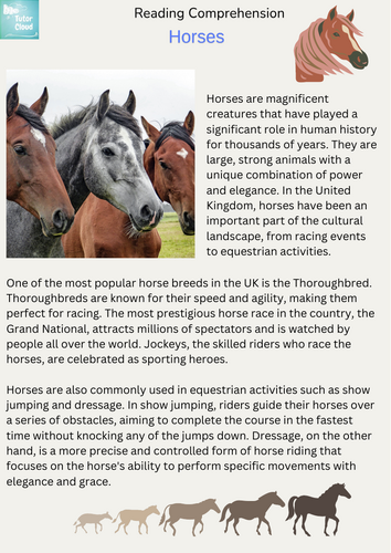 Animals - Horses Reading Comprehension | Teaching Resources