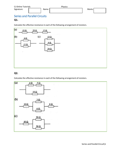 Worksheets on series and parallel circuits | Teaching Resources