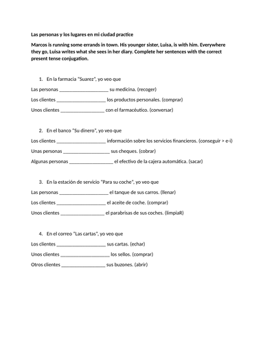 Las personas y los lugares en mi ciudad practice | Teaching Resources