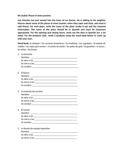 Mi ciudad: Places in town practice | Teaching Resources