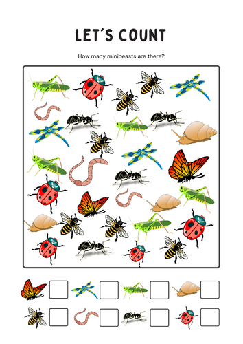 Minibeasts counting handout | Teaching Resources