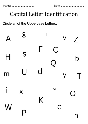 identifying capital and lowercase letters activities worksheet | Teaching Resources