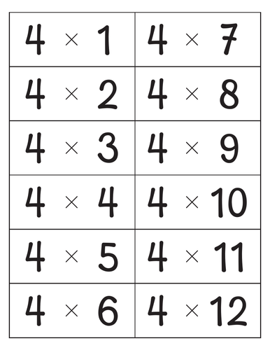 4 Times table Flashcards with Answers on Back | Teaching Resources