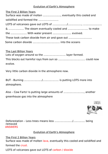 Evolution of Earth's Atmosphere Worksheet | Teaching Resources