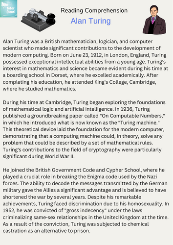 Alan Turing – Reading Comprehension | Teaching Resources