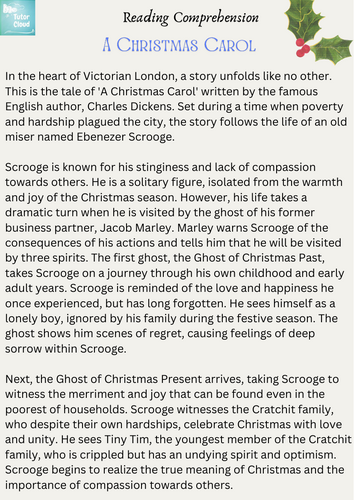 A Christmas Carol by Charles Dickens – Reading Comprehension | Teaching ...