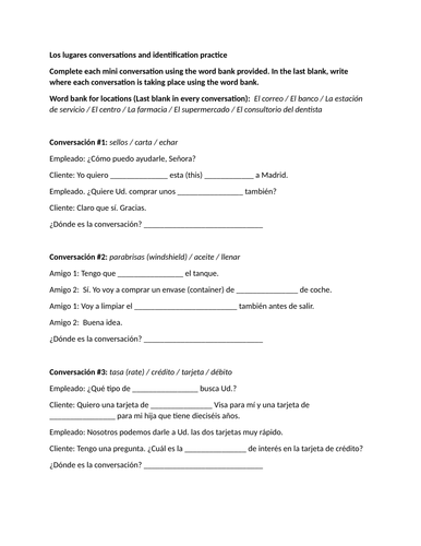 Los lugares conversations and identification practice | Teaching Resources
