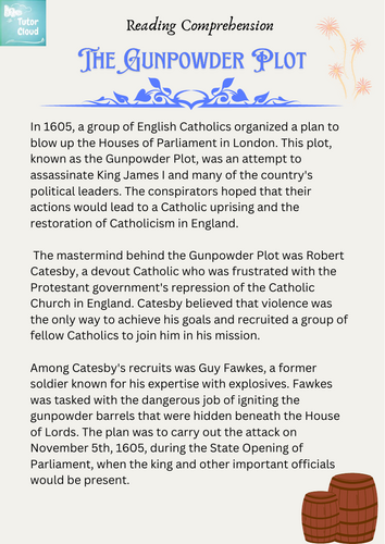 The Gunpowder Plot – Reading Comprehension | Teaching Resources