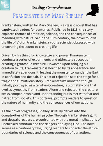 Frankenstein by Mary Shelley – Reading Comprehension | Teaching Resources
