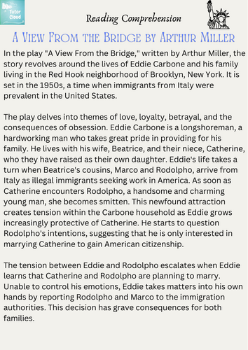 A View From the Bridge by Arthur Miller – Reading Comprehension ...