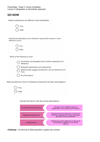 L6: Nomothetic vs Idiographic - Issues & Debates - AQA Psychology ...