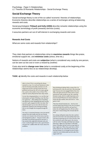 L5: Social Exchange Theory - Relationships - AQA Psychology | Teaching ...