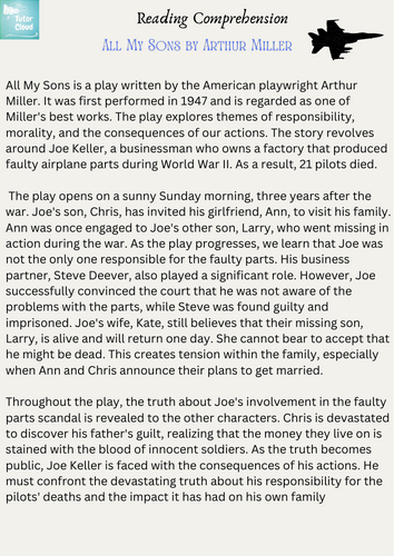 All My Sons by Arthur Miller – Reading Comprehension | Teaching Resources