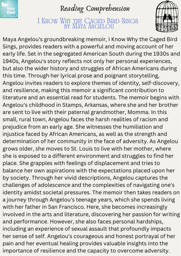 I Know Why the Caged Bird Sings by Maya Angelou – Reading Comprehension ...