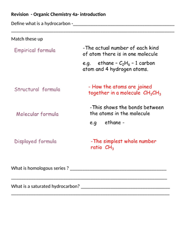 iGCSE Edxcel Organic Chemistry Unit 4 -revision | Teaching Resources