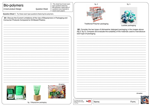 Biopolymers, Exam type question for A level Product Design | Teaching ...
