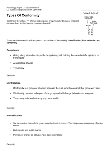L1: Types & Explanations Of Conformity - Paper 1 - AQA Psychology ...