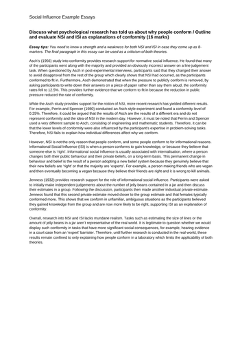 Social Influence Exemplar Essay Pack - Paper 1 - AQA Psychology ...