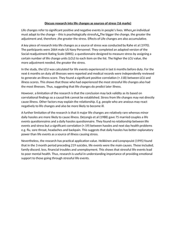 Discuss Life Changes as a Source of Stress Essay 16 Mark Model Answer ...