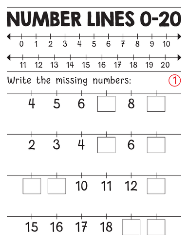 Number Lines 0 to 20 worksheets : Find Missing Numbers | Teaching Resources