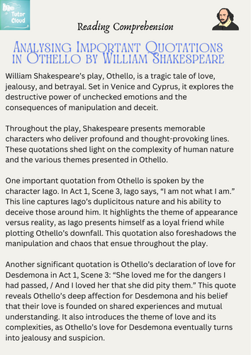 Analysing Important Quotations in Othello by William Shakespeare ...