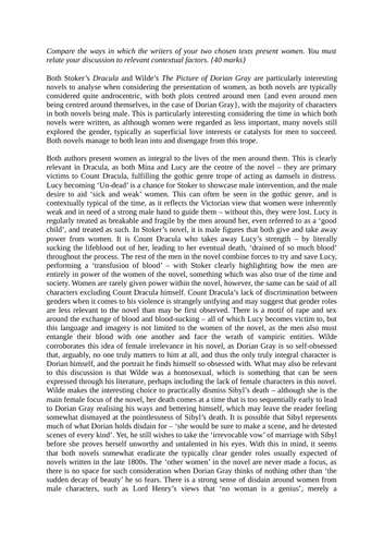 Dracula Dorian Gray Comparative Essay - Edexcel A Level - 'Women ...