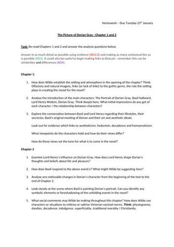 The Picture of Dorian Gray - Chapter 1 and 2 Notes (Analysis & Links to ...