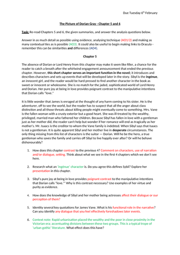 The Picture of Dorian Gray - Chapter 5 and 6 Notes (Analysis & Links to ...