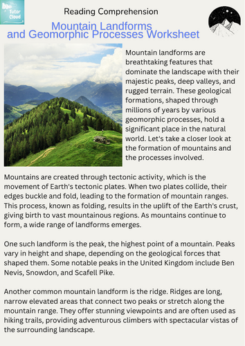 Mountain Landforms and Geomorphic Processes Worksheet | Teaching Resources