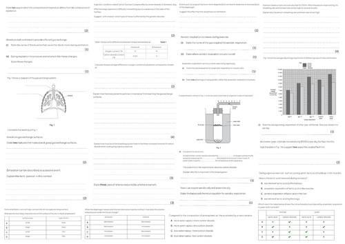 IGCSE CIE A3 Exam sheet - Respiration and Gas Exchange | Teaching Resources