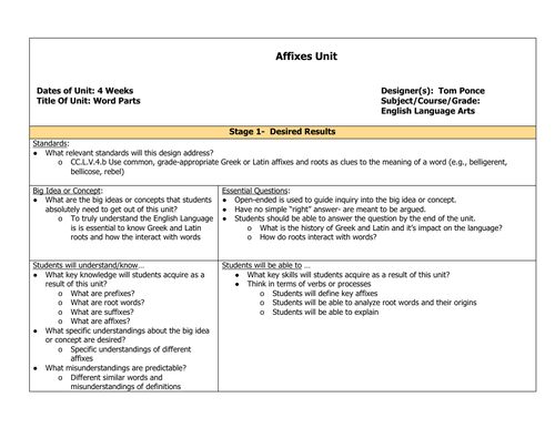 Affixes Unit Plan | Teaching Resources