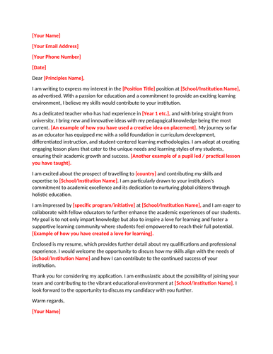 ECT Cover Letter for International Jobs | Teaching Resources