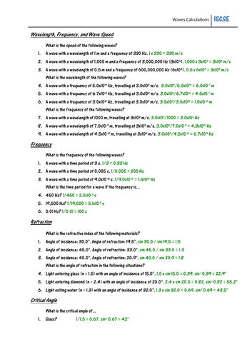 Waves Calculations Worksheet | Teaching Resources