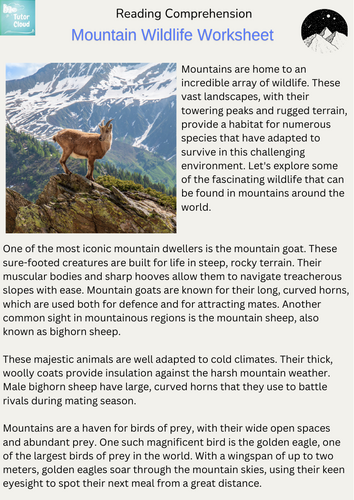 Mountain Wildlife Worksheet | Teaching Resources
