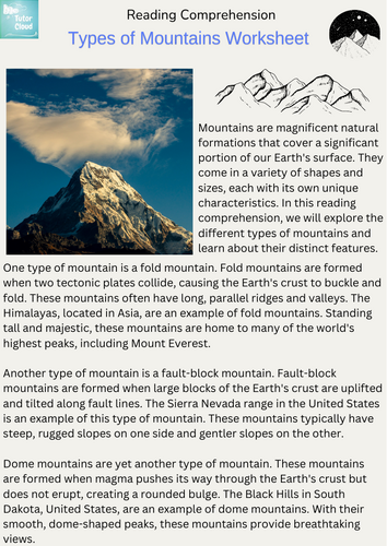 Types of Mountains Worksheet | Teaching Resources