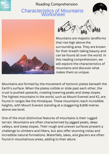 Characteristics of Mountains Worksheet | Teaching Resources