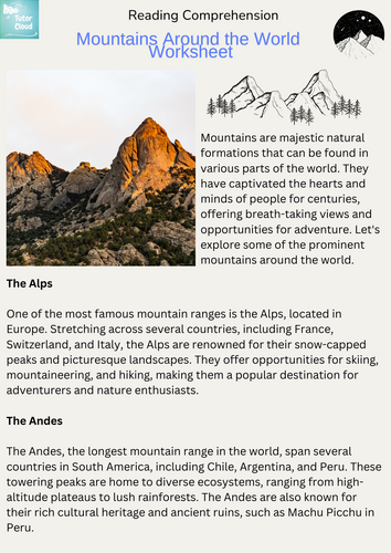 Mountains around the World Worksheet | Teaching Resources