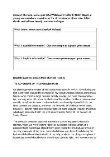 Sherlock Holmes Speckled Band Language Analysis Intro to Conan Doyle ...