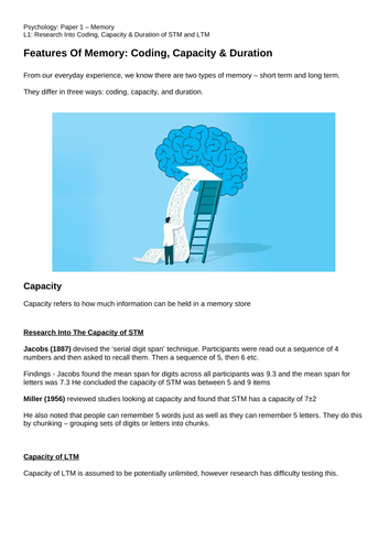 L1: Features Of Memory - Memory - Paper 1 - AQA Psychology | Teaching ...