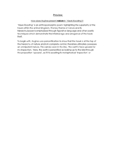 HAWK ROOSTING Ted Hughes Essay RESPONSE- 9-1 EDUQAS GCSE ENG LIT NEW ...