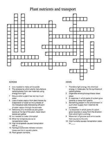 End of Topic Revision: Plant nutrition, transport and reproduction ...