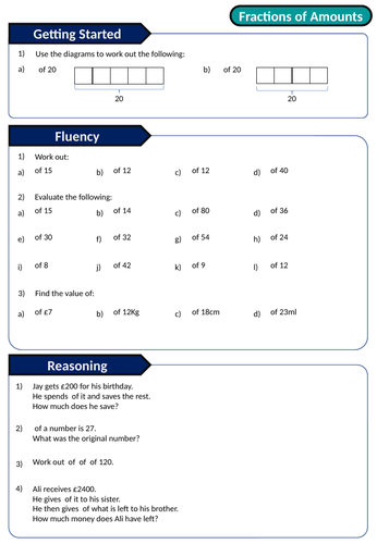 Fractions of an Amount Worksheet | Teaching Resources