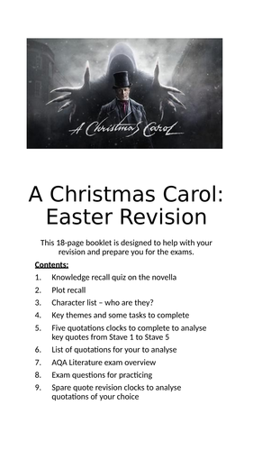 A Christmas Carol Revision School Booklet 18 Pages Teaching Resources