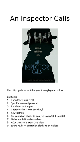An Inspector Calls Revision School 18 Page Booklet | Teaching Resources